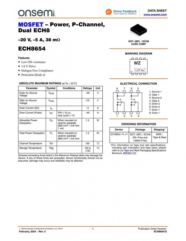 ECH8654 datasheet page image 1