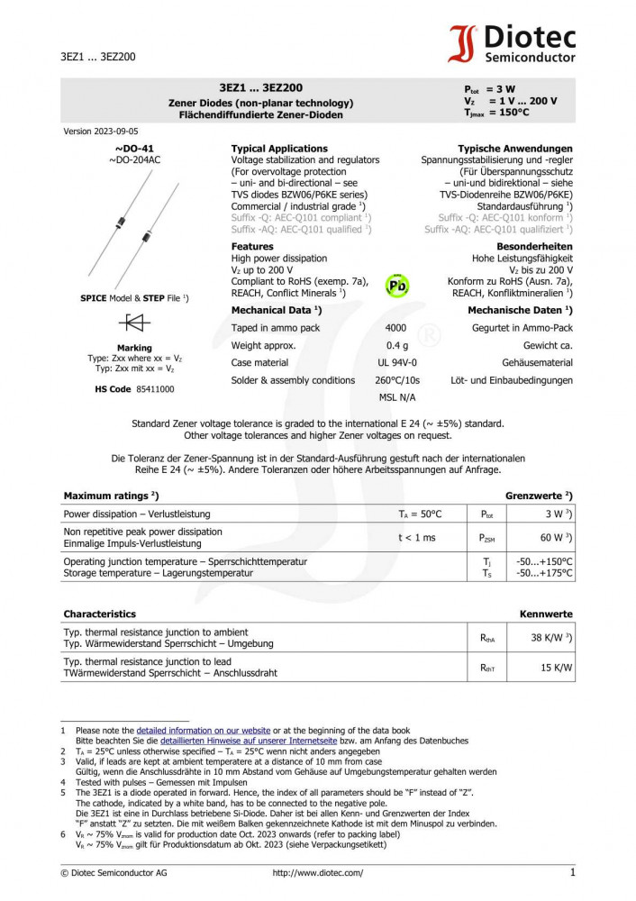 DIOTEC 3EZ series datasheet page 1
