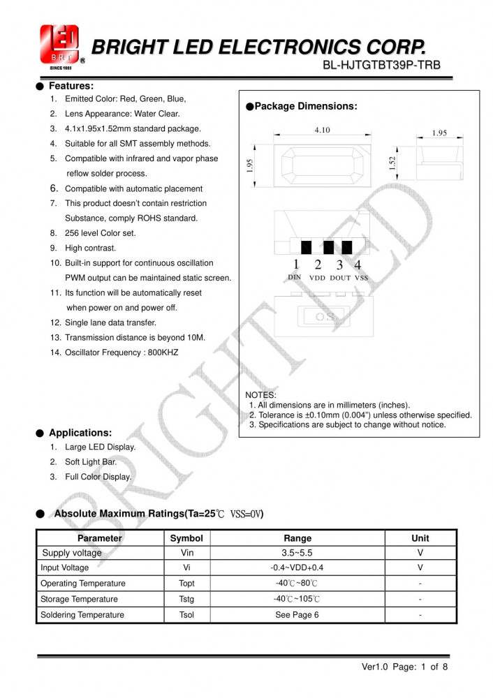 BL-HJTGTBT39P-TRB datasheet page 1