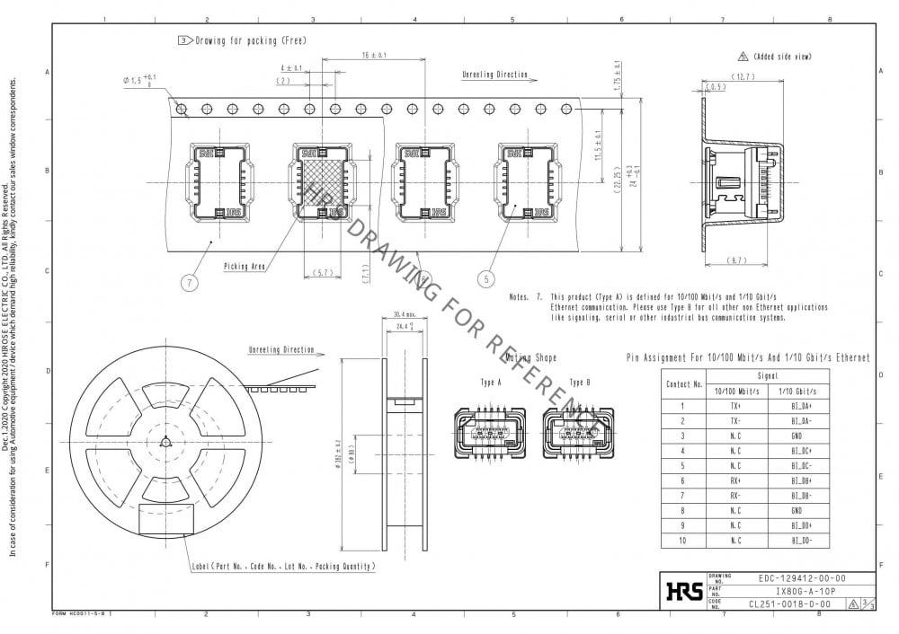 HRS IX80G-A-10P contact assignment