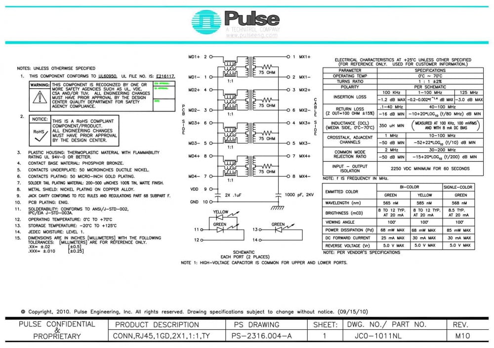 JC0-1011NL technical drawing page 1