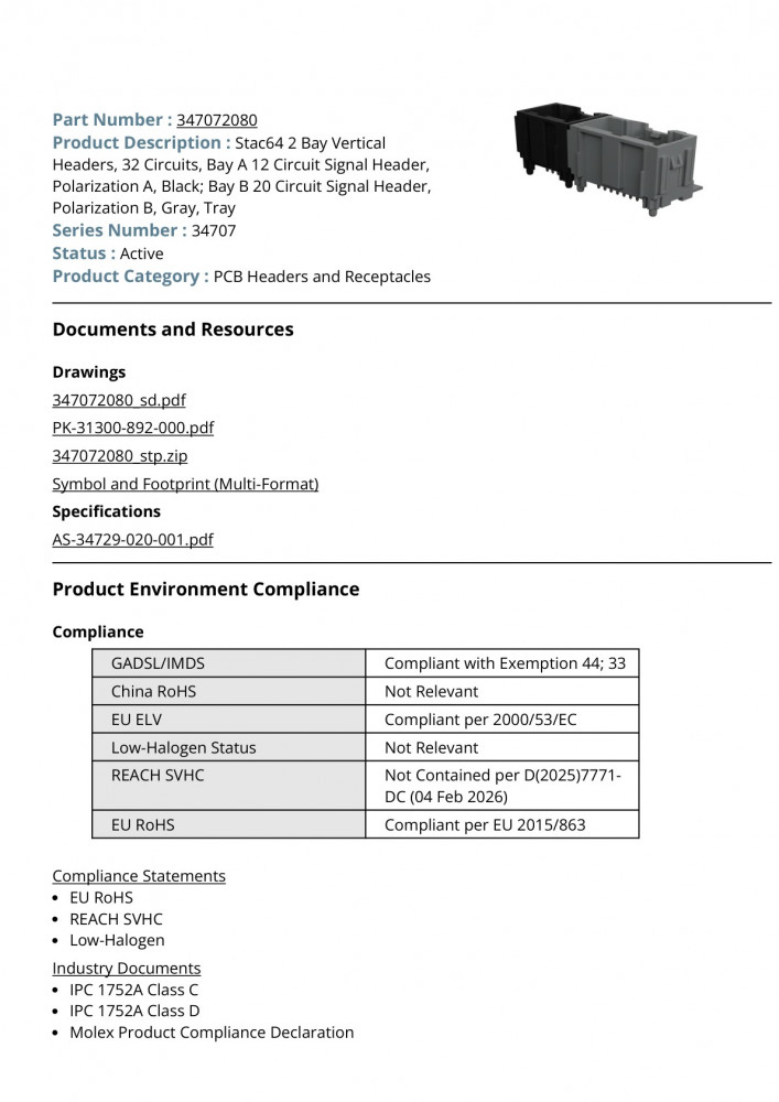 MOLEX 347072080 technical document page 1