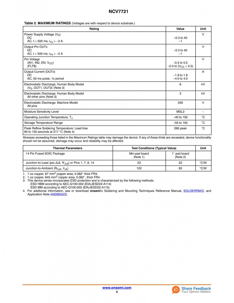 NCV7721 technical document page 4