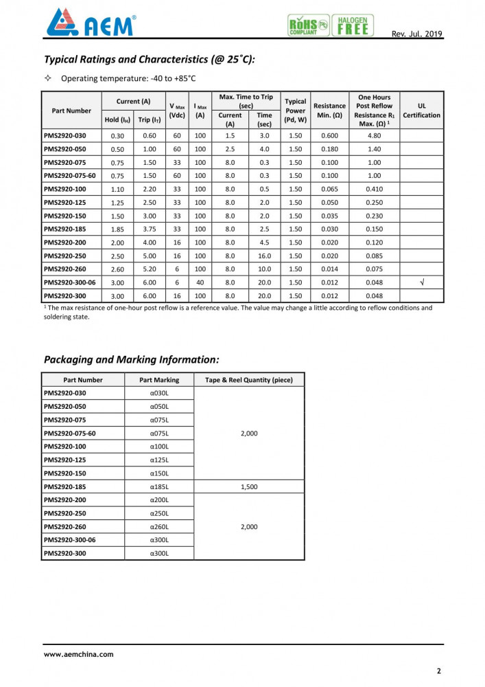 AEM PMS series datasheet page 2