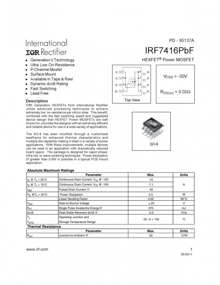 IRF7416 technical document page 1