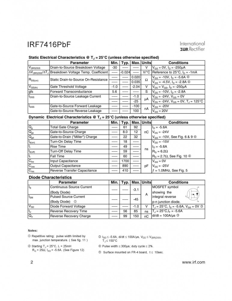 IRF7416 technical document page 2