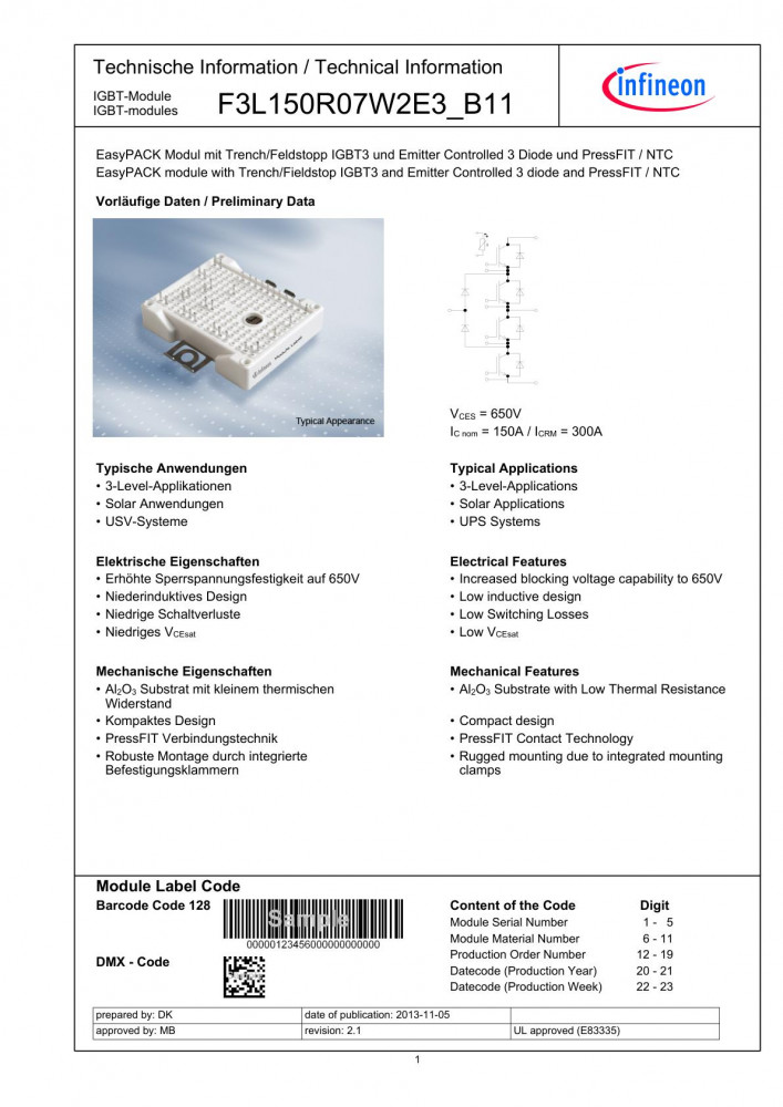 F3L150R07W2E3_B11 technical document page 1