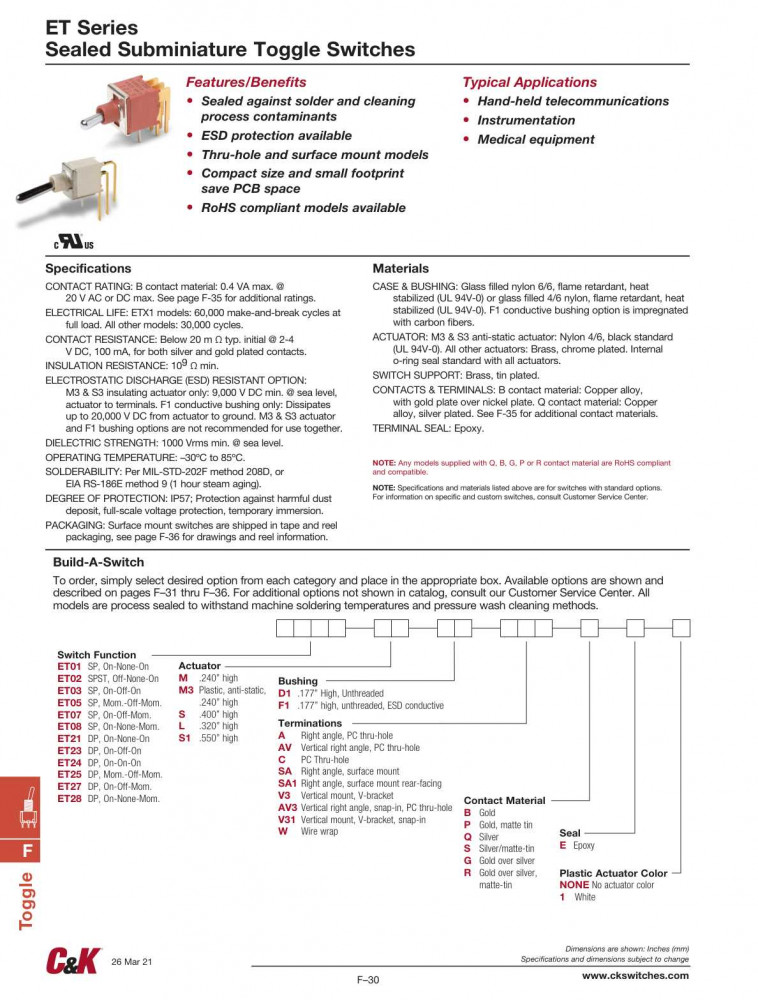 C&K ET Series datasheet page 1
