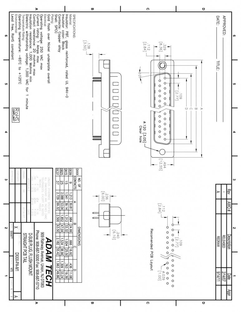 ADAM TECH DE09-PA-M1 technical drawing page