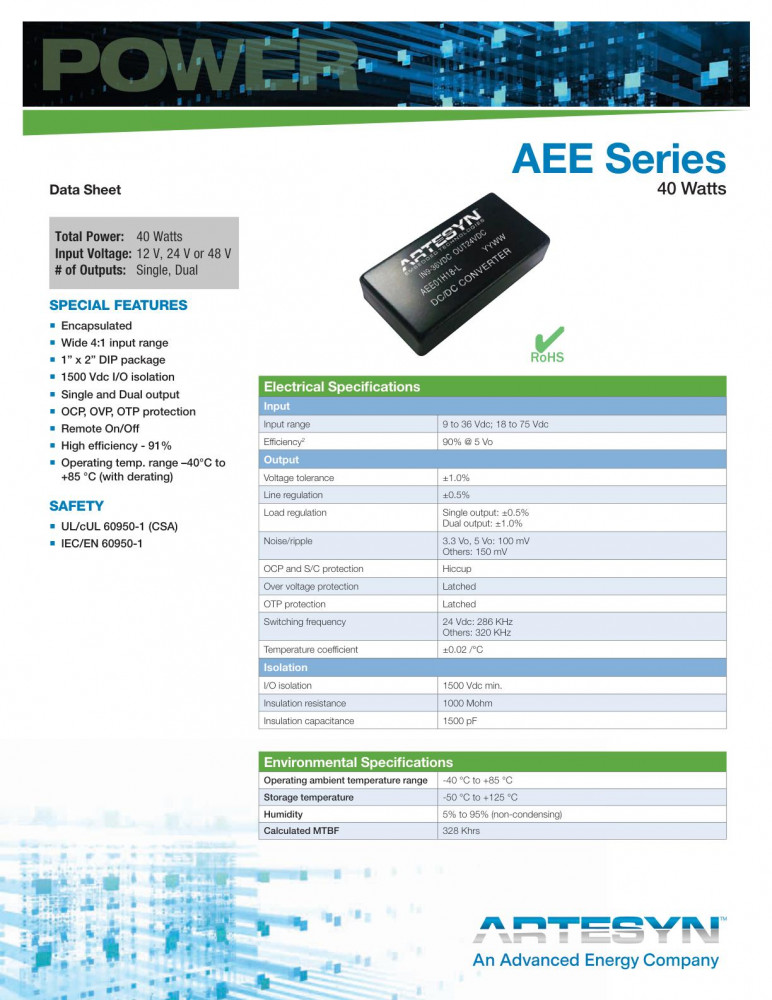 Artesyn AEE series technical document page 1