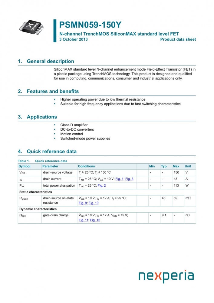 PSMN059-150Y datasheet page 1