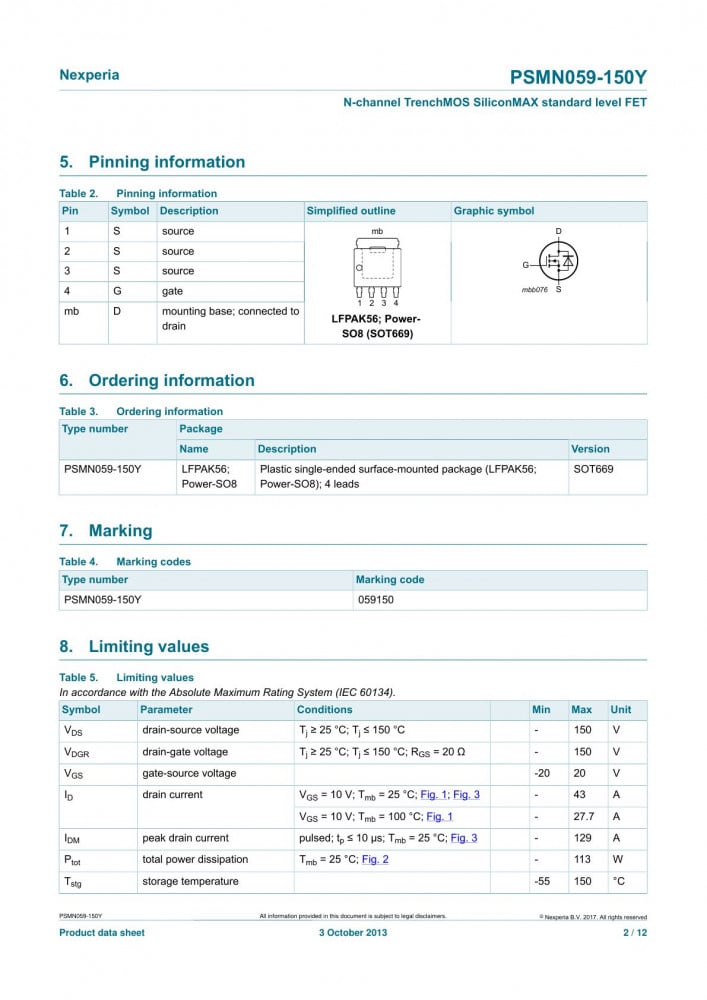 PSMN059-150Y datasheet page 2