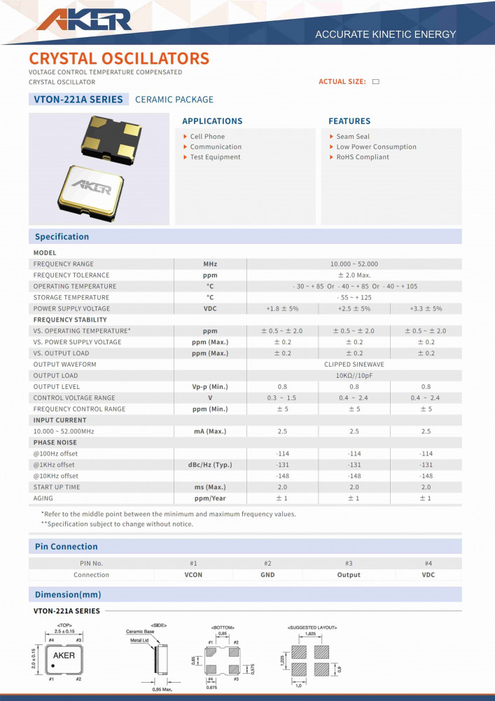 AKER VTON-221A Series technical document page