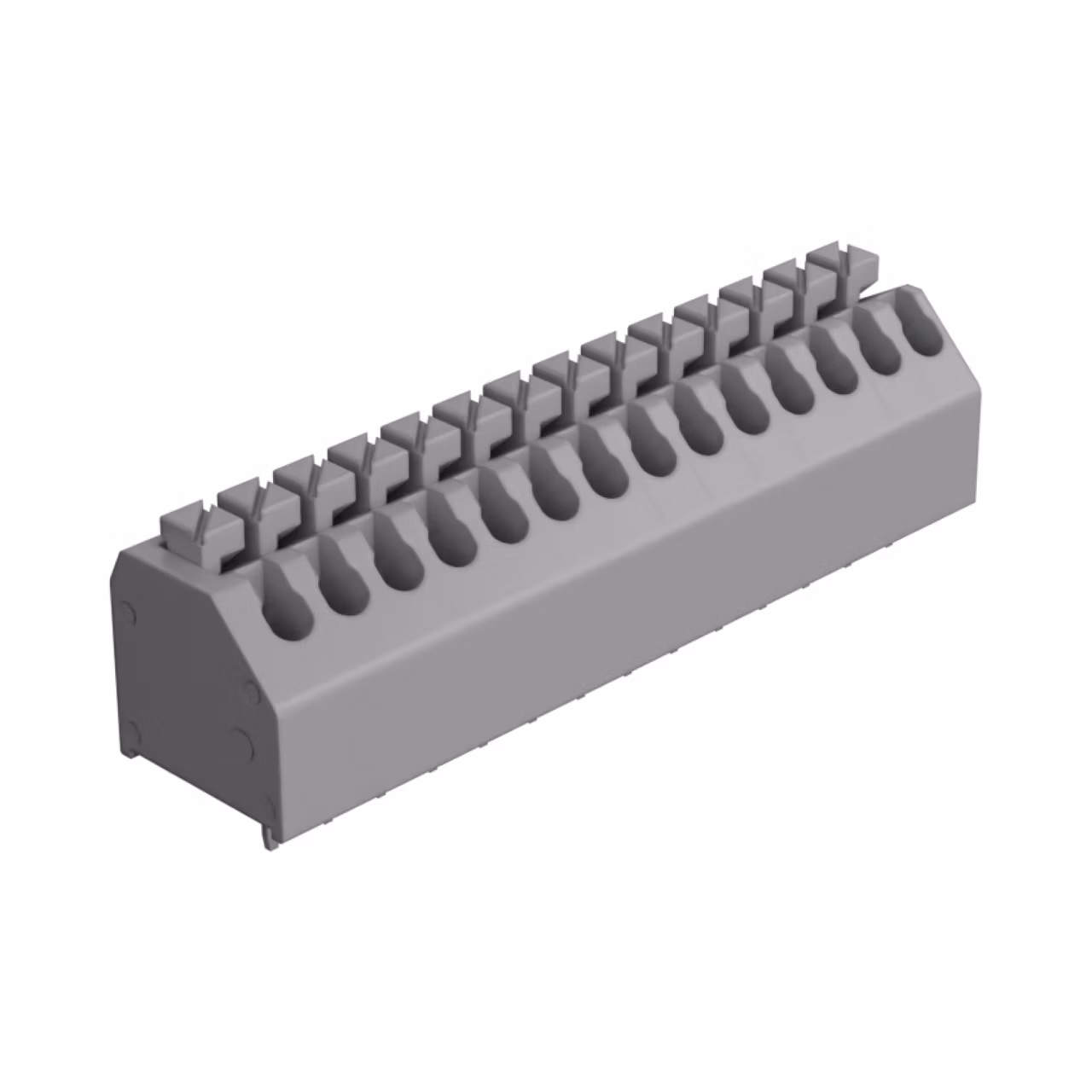 3.50mm Pitch, Eurostyle Fixed-Mount Push-Button Terminal Block, 45° Modular, 5A, 20-16 AWG, Light Gray, 14 Circuits for sale