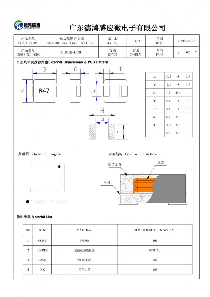 DH1040H-R47M electrical characteristics