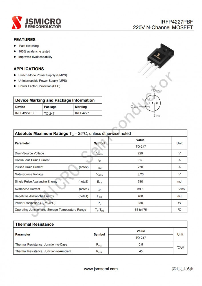 IRFP4227PBF-JSM datasheet page 1