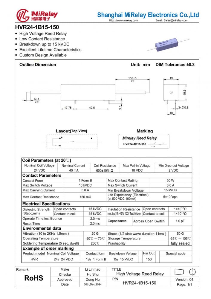 MiRelay HVR24-1B15-150 datasheet page