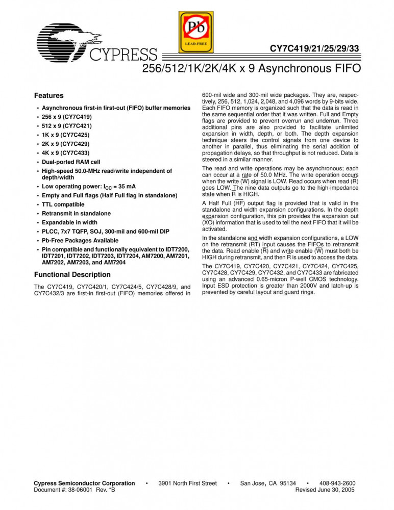 CY7C419 datasheet page 1