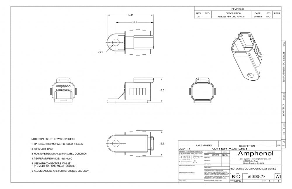 Amphenol AT06-2S-CAP technical drawing preview
