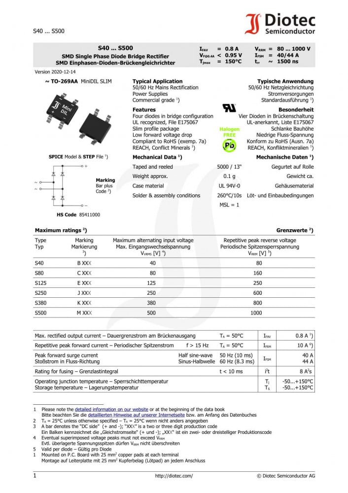 DIOTEC S500 datasheet page 1