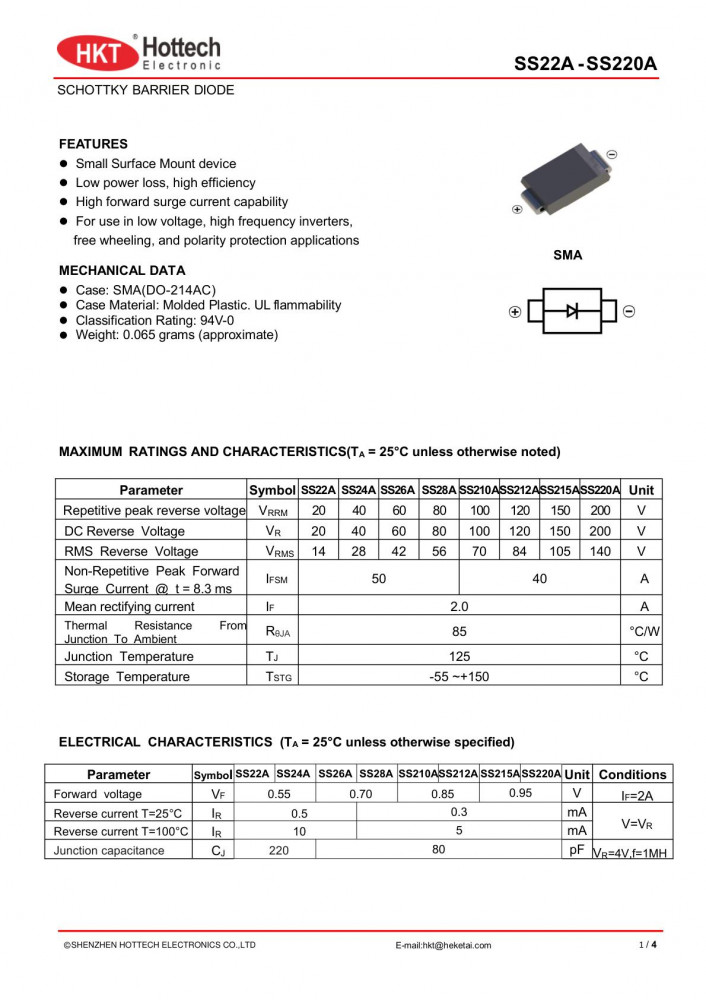 SS210A datasheet page 1
