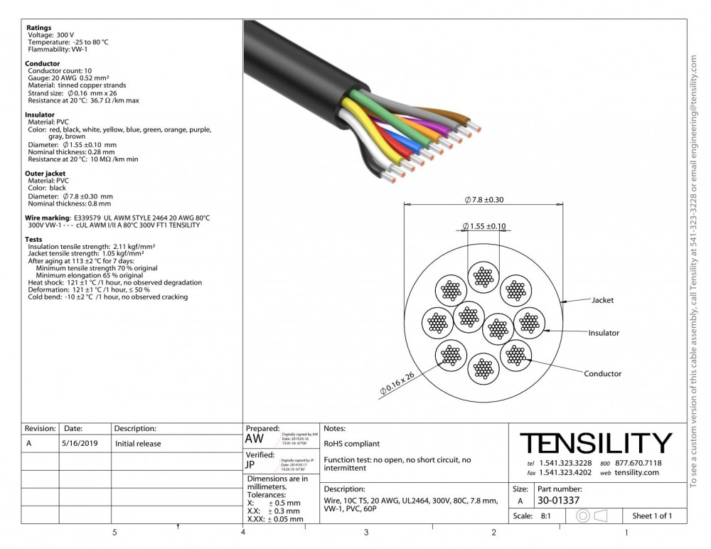 Technical drawing image for Tensility International 30-01337 cable