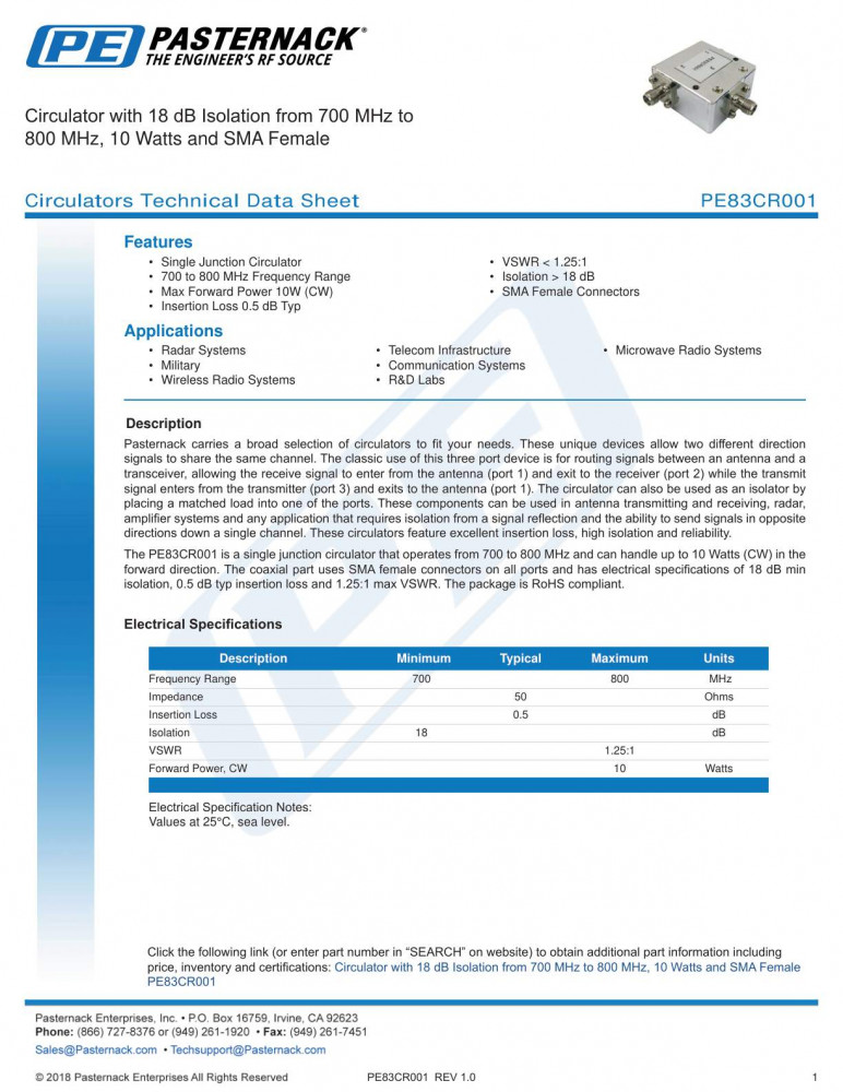 PE83CR001 technical document page 1
