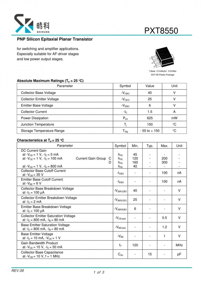 PXT8550 datasheet page 1