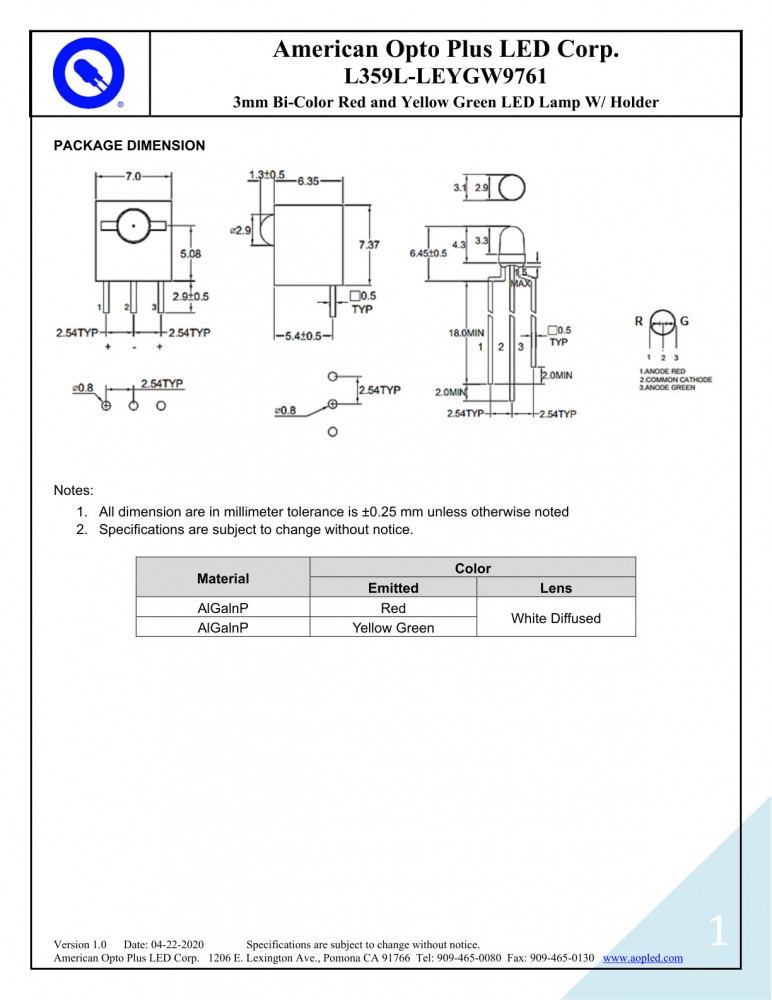 L359L-LEYGW9761 datasheet page 1