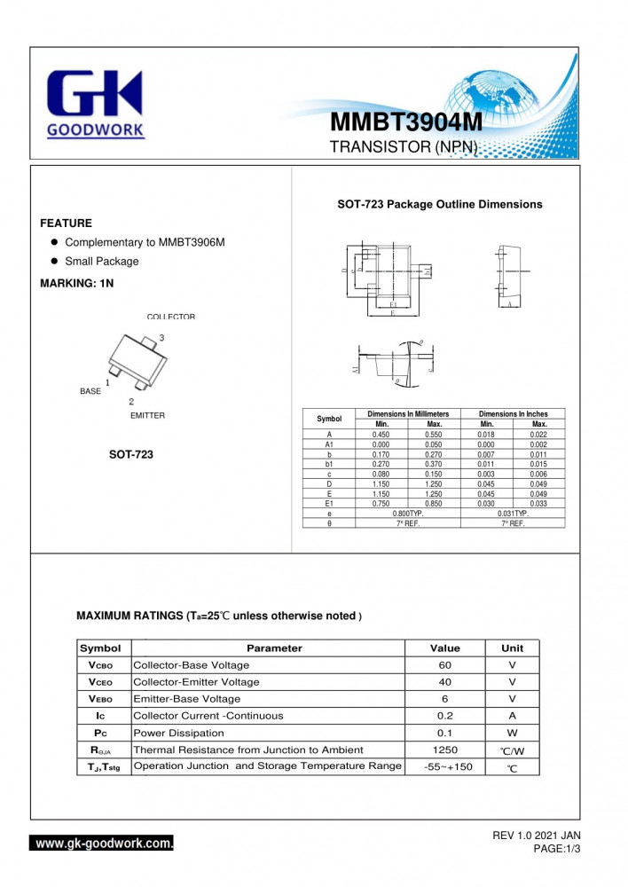 GOODWORK MMBT3904M datasheet page 1