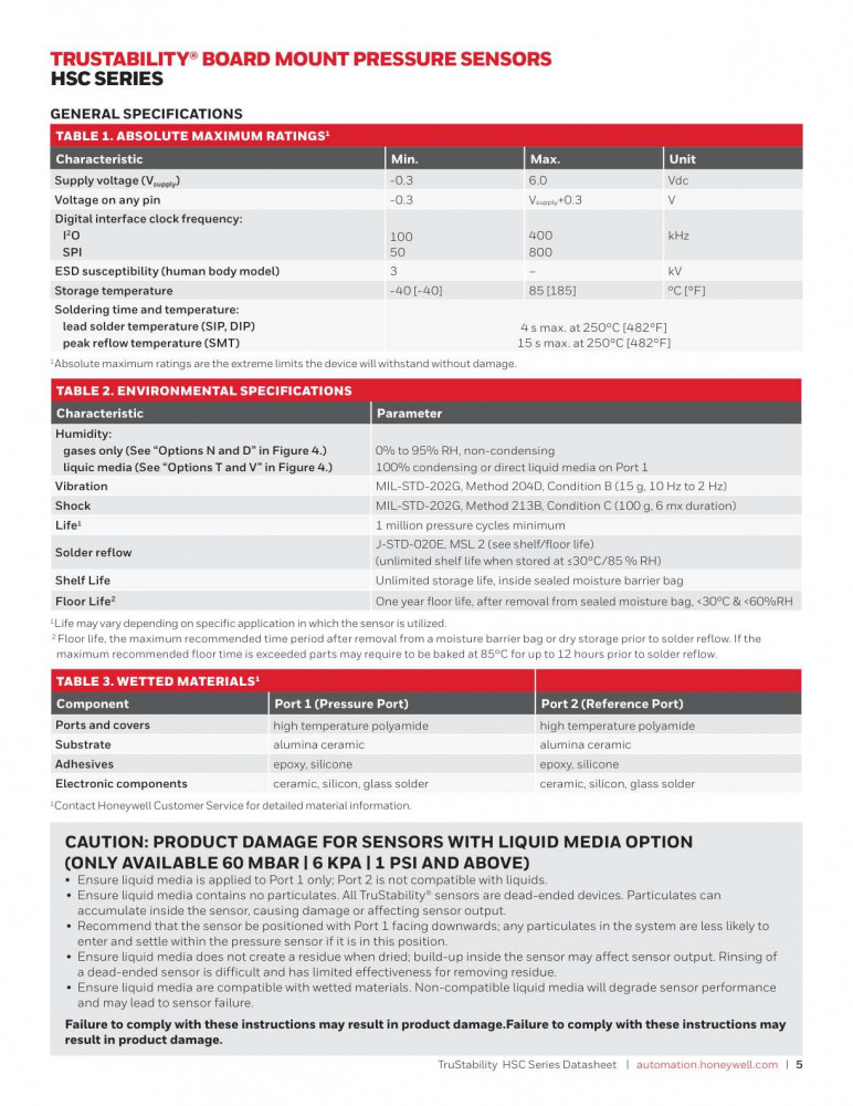 Honeywell HSC datasheet page 5