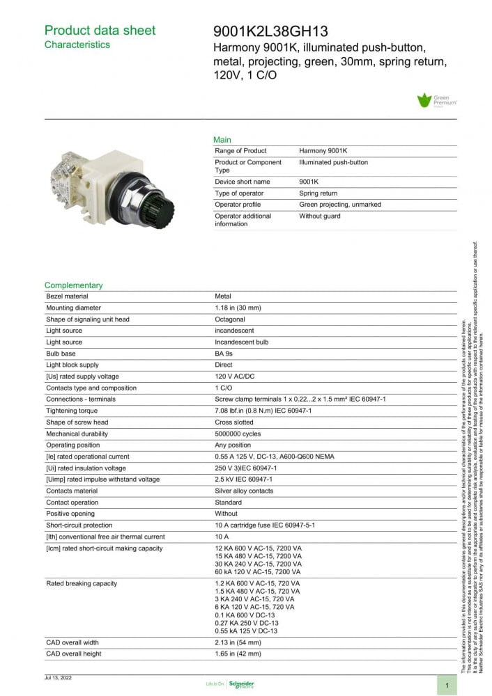 9001K2L38GH13 technical document page 1