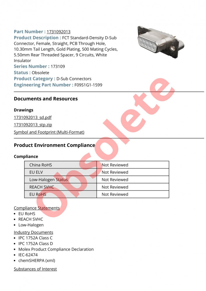 MOLEX 1731092013 technical document preview, page 1