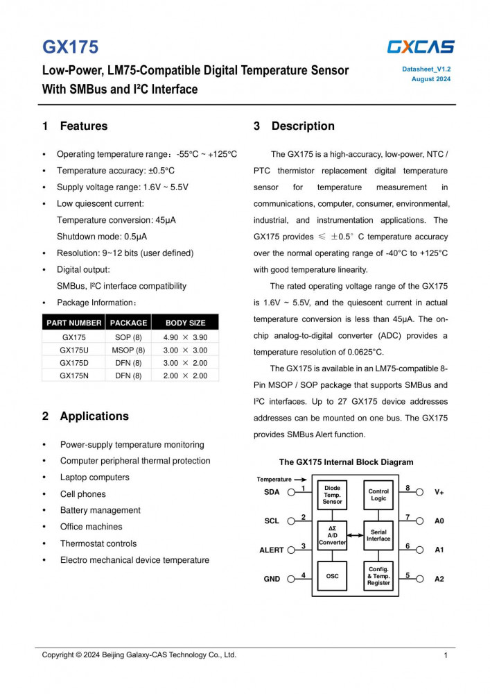 GX175 datasheet page 1