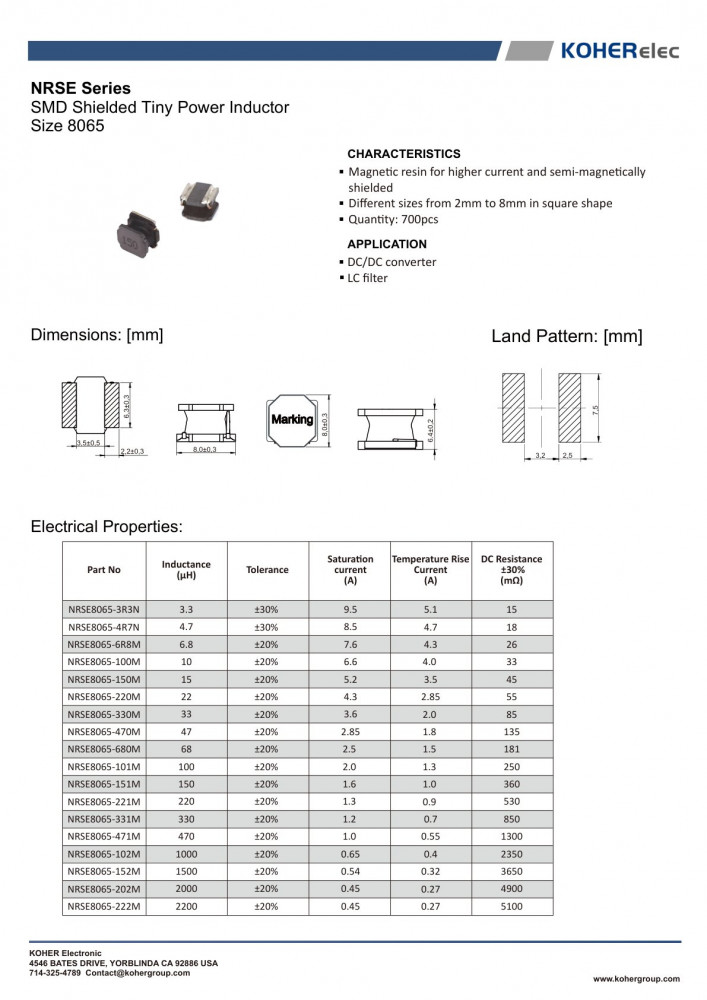 NRSE series dimensional drawing and electrical information