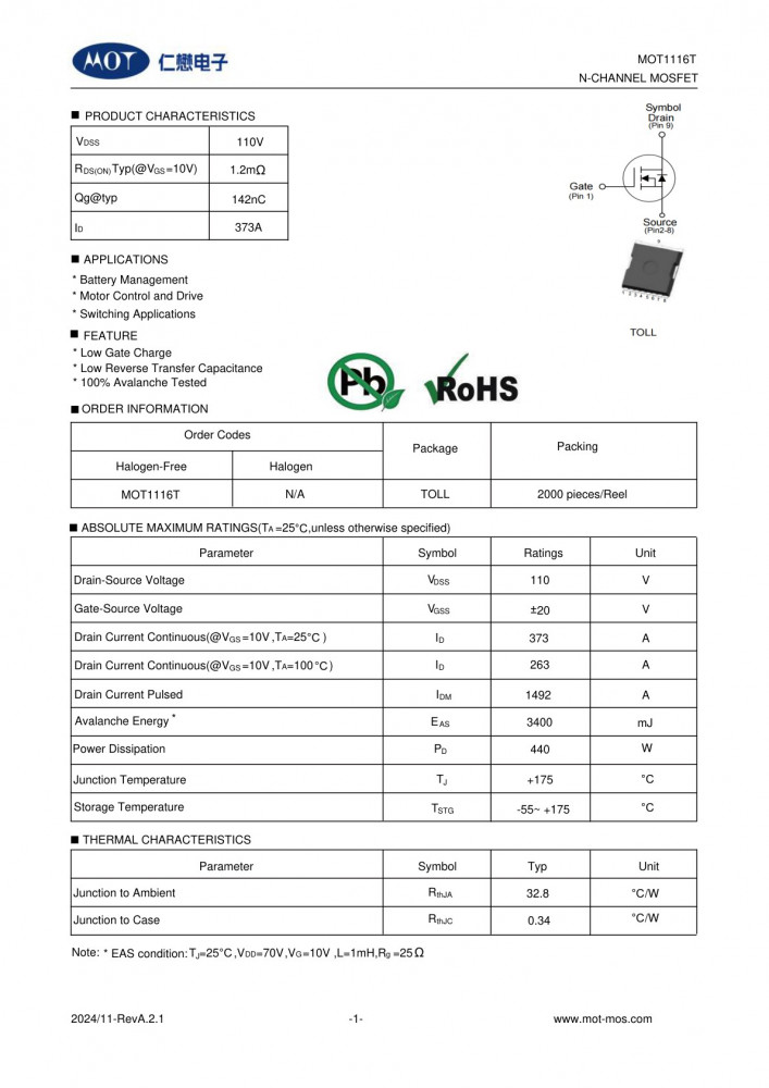 MOT1116T datasheet page 1