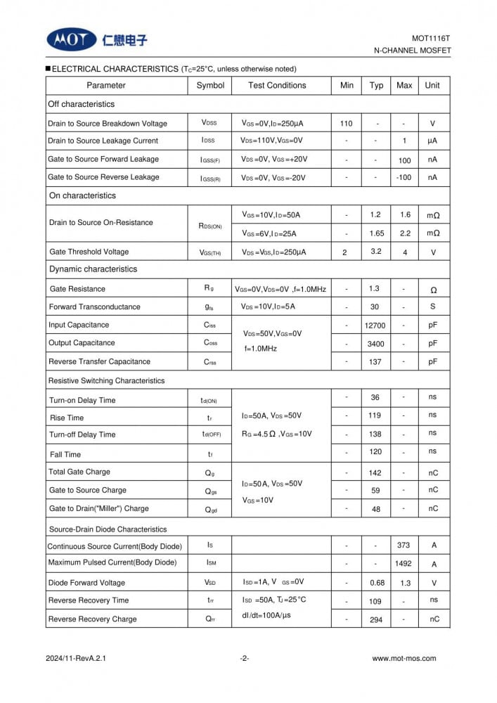 MOT1116T datasheet page 2