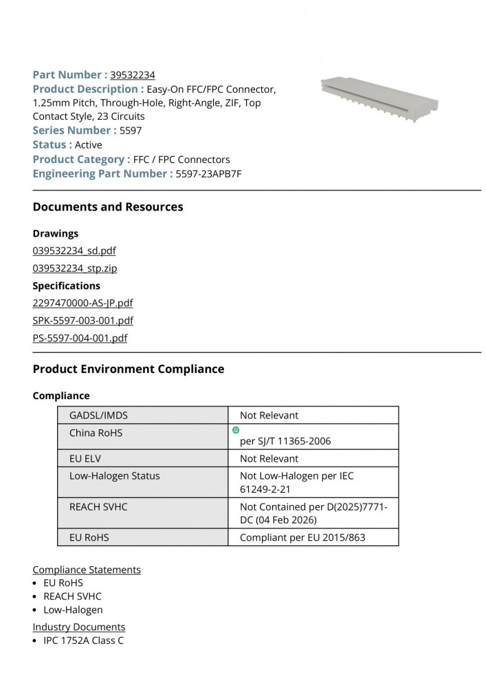 MOLEX 39532234 technical document preview, page 1