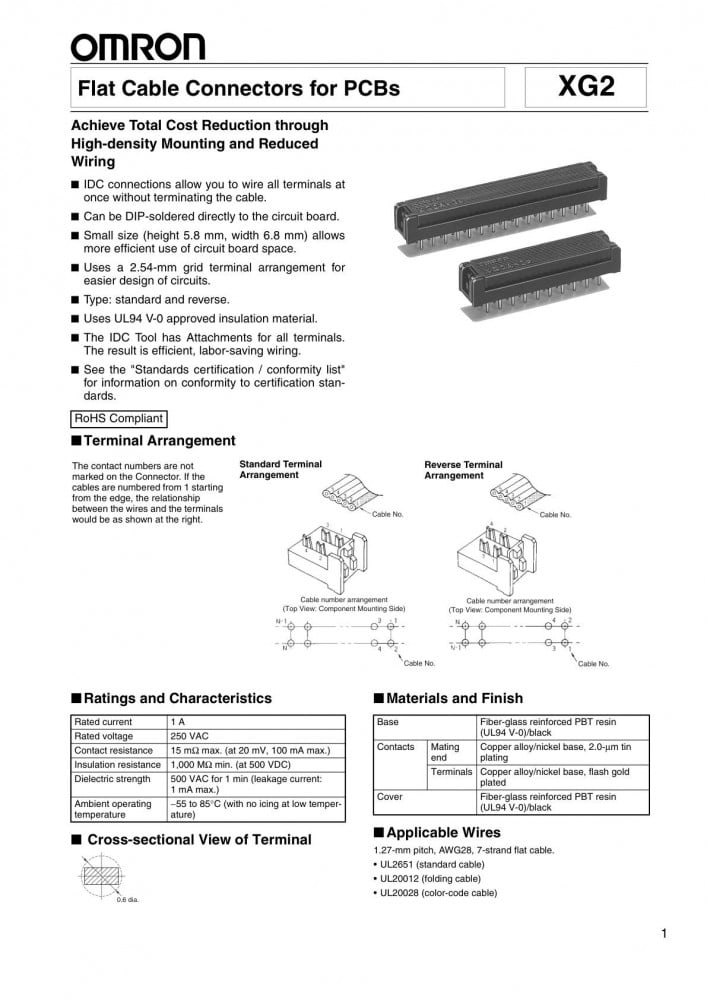 OMRON XG2A-1402 technical document page 1
