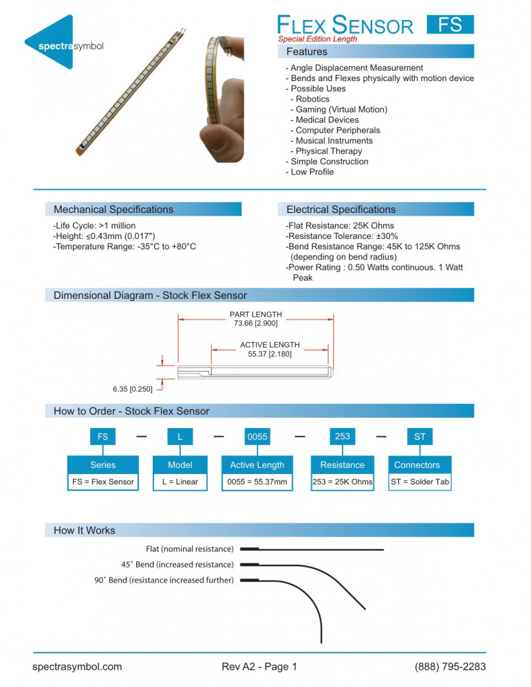 Adafruit 1070 flex sensor technical document page 1