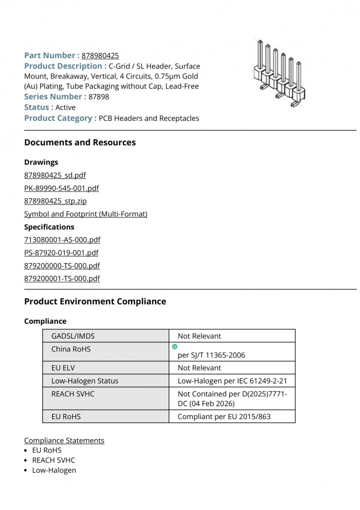 MOLEX 878980425 technical document image 1
