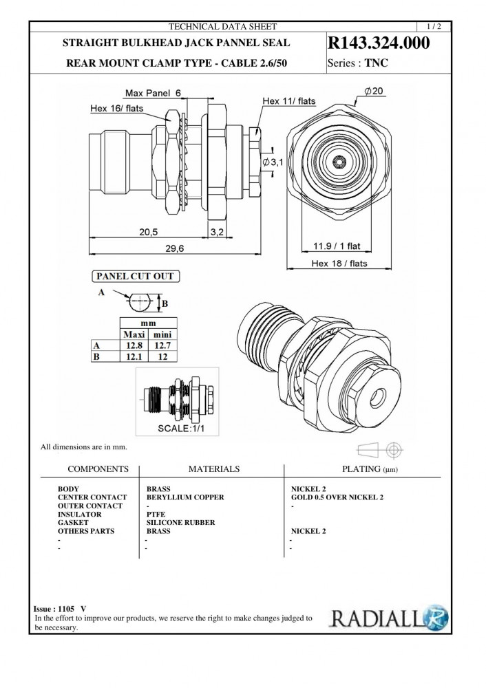 Radiall R143324000 product datasheet image, page 1