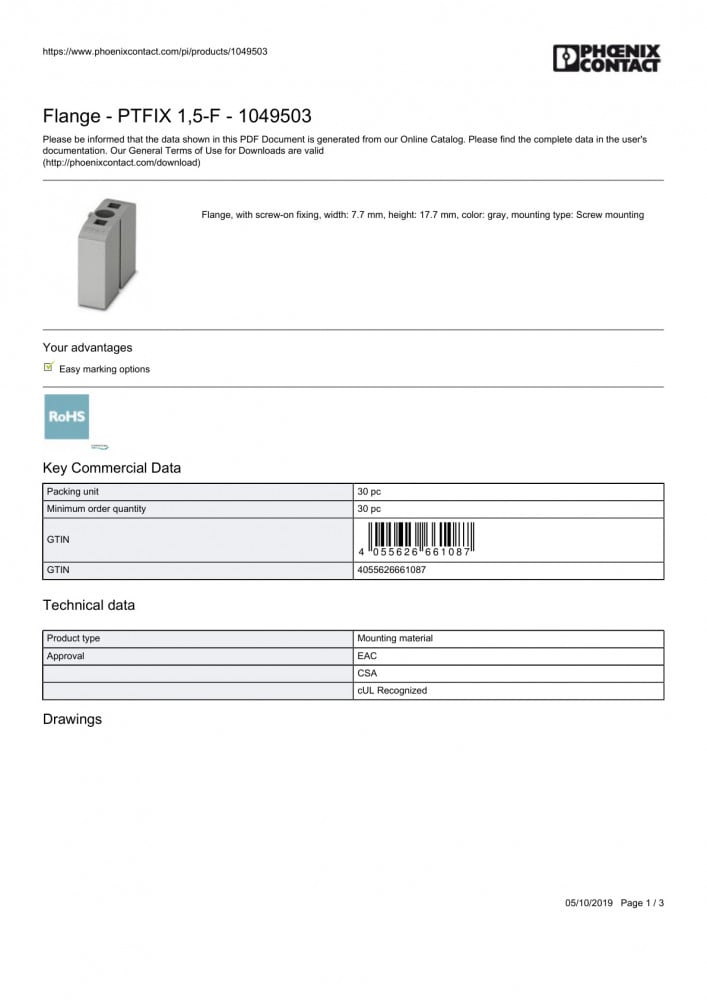 Phoenix Contact 1049503 product catalog page