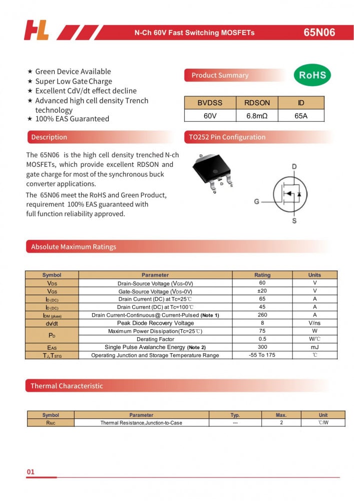 HL 65N06 datasheet page 1