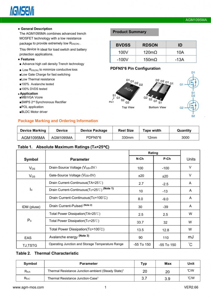 AGM1095MA technical document page 1
