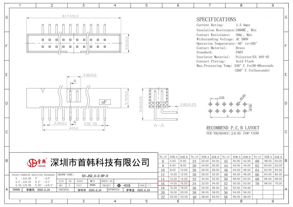 SH-JN2.0-2-8P-W technical drawing preview