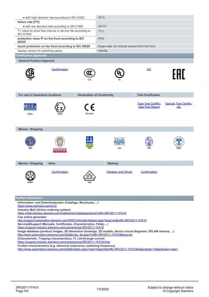 3RV20111FA10 datasheet page 4