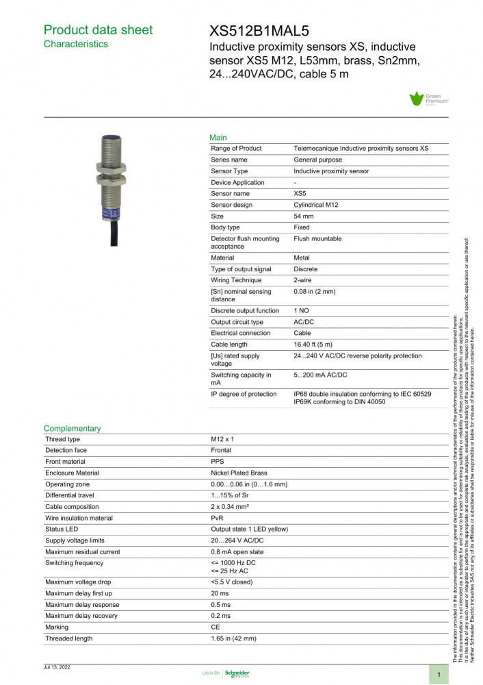XS512B1MAL5 technical document page 1