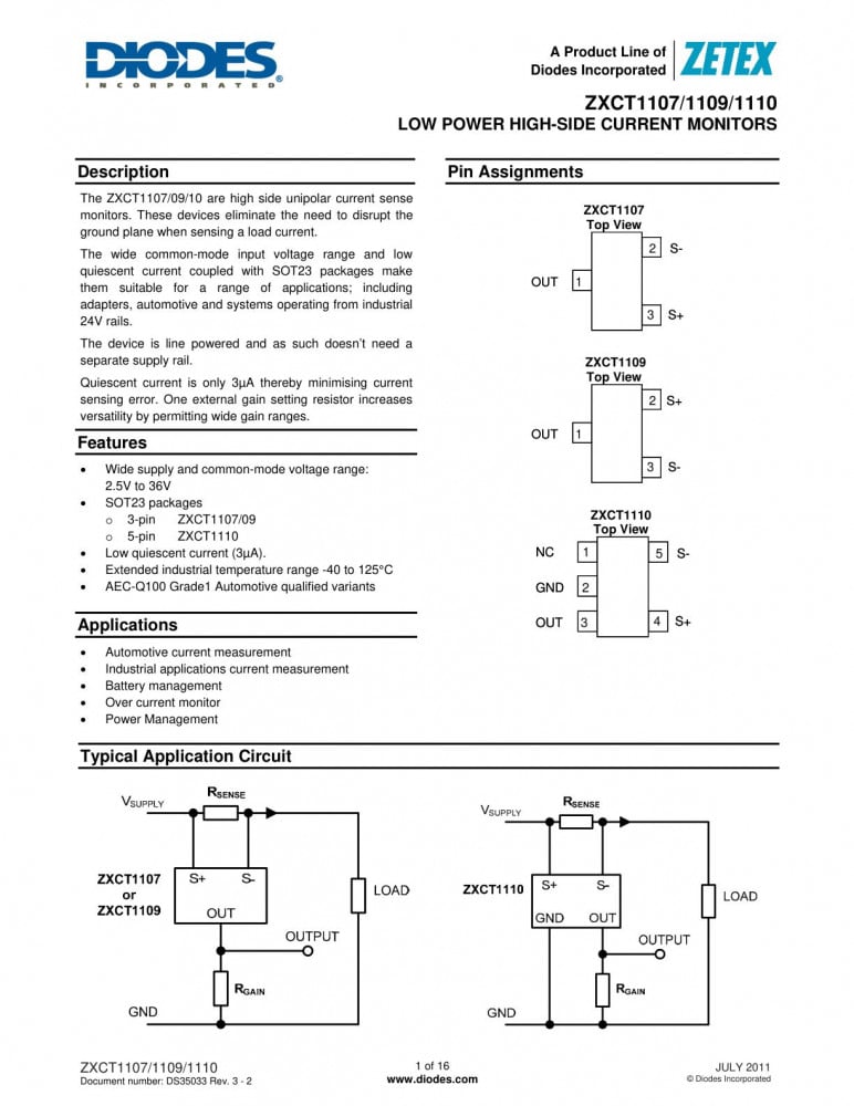 ZXCT1107SA-7 datasheet page 1
