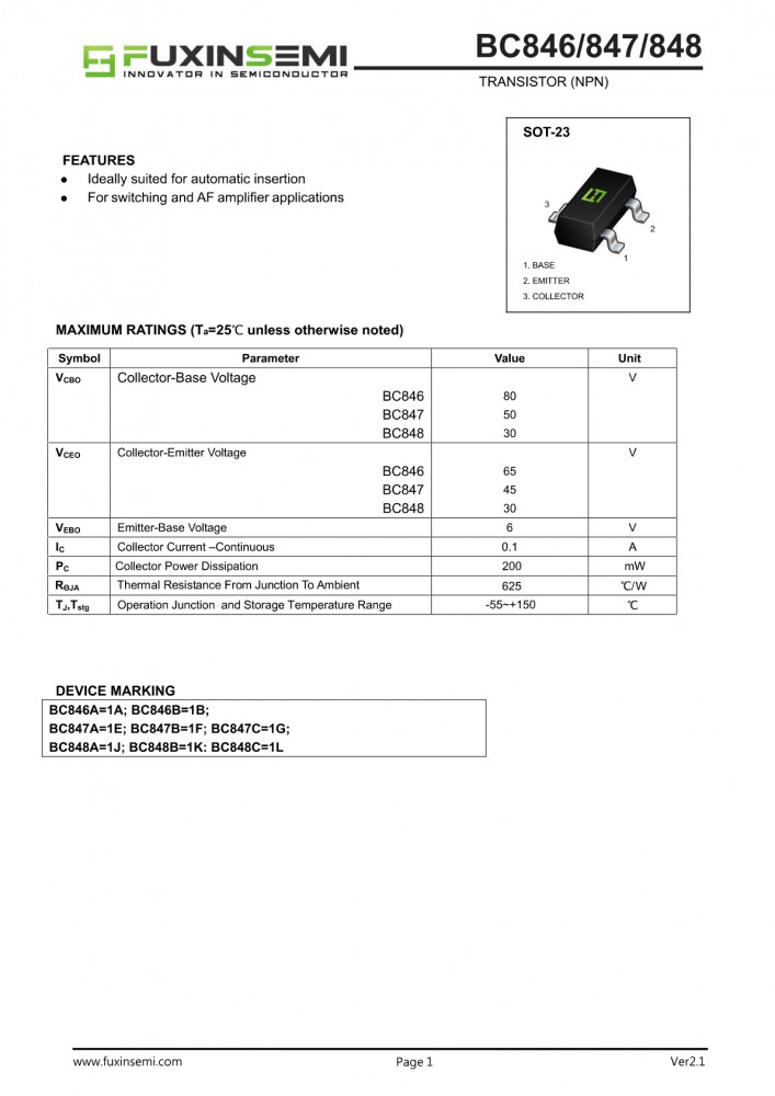 BC847B datasheet page 1